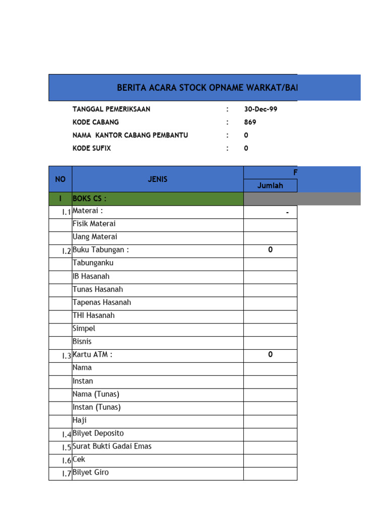 Berita Acara Stock Opname 1999 | PDF