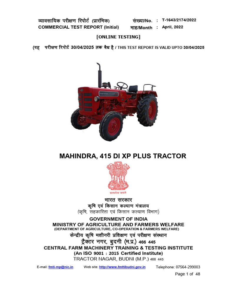 Mahindra 415 Di XP Plus | PDF | Tractor | Diesel Engine