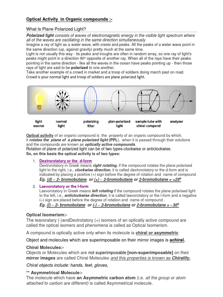 Optical Activity | PDF | Chirality (Chemistry) | Isomer