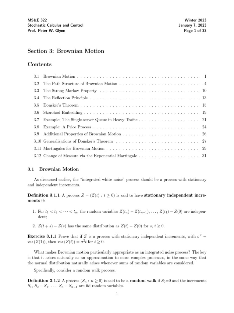 Section 3 - Brownian Motion | PDF | Stochastic Process | Brownian Motion