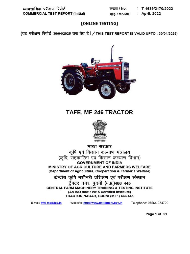 Tafe Ltd. MF 246 | PDF | Tractor | Motor Vehicle