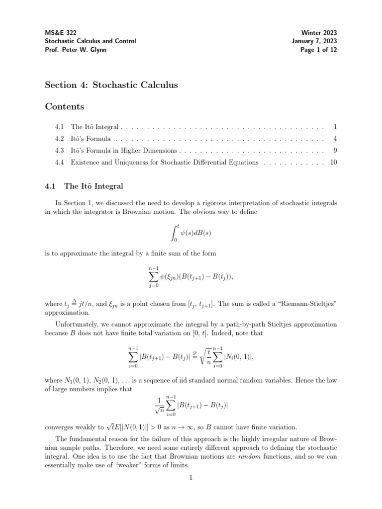 Section 4 - Stochastic Calculus-1 | PDF | Mathematical Analysis | Mathematics