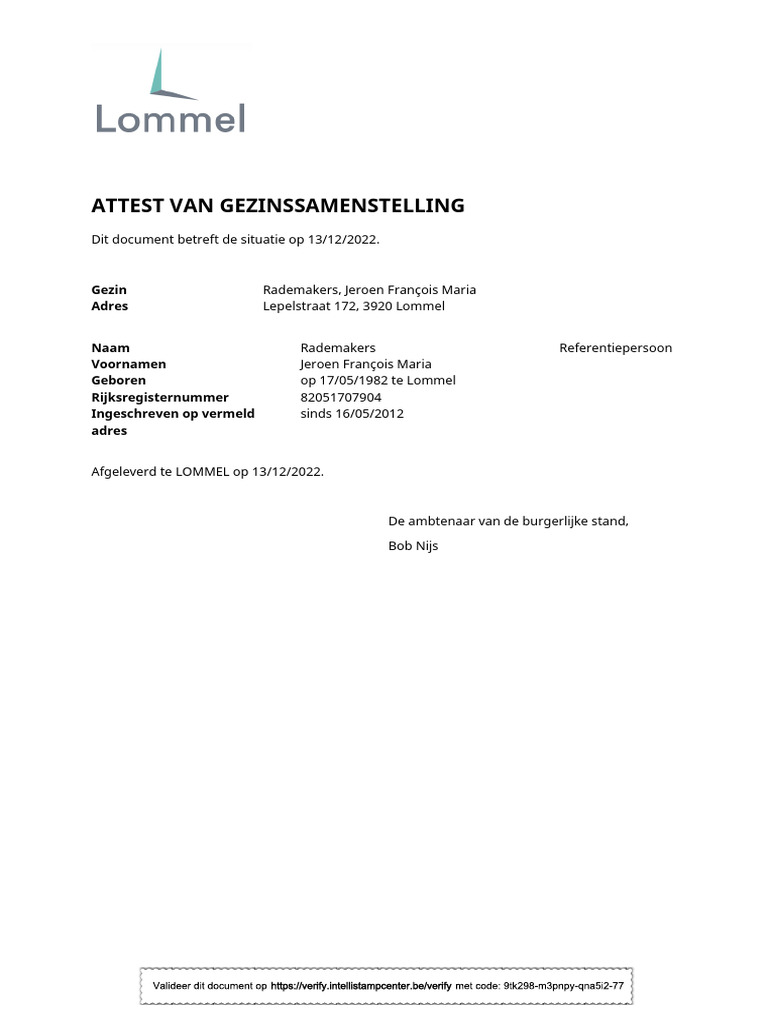 Attest Van Gezinssamenstelling - 82051707904 | PDF