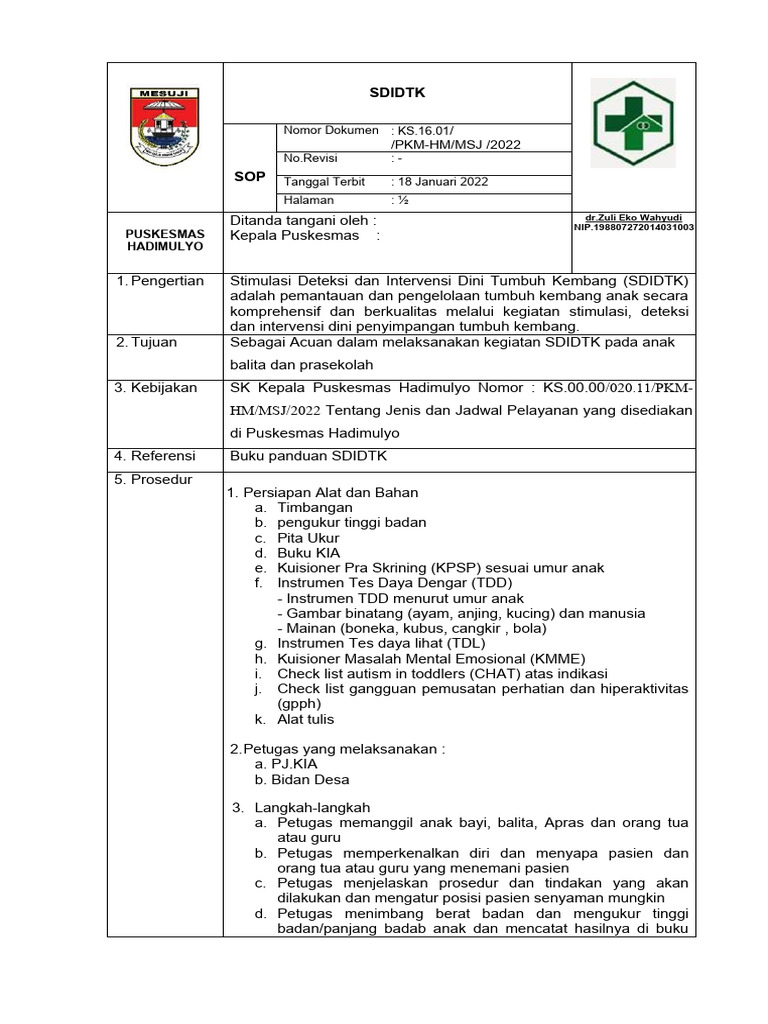 Sop Sdidtk 2022 | PDF
