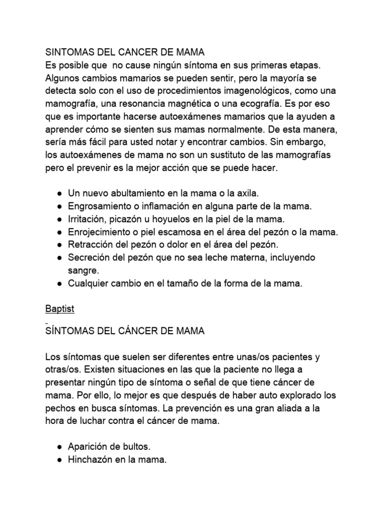 SINTOMAS DEL CANCER DE MAMA (2) | PDF