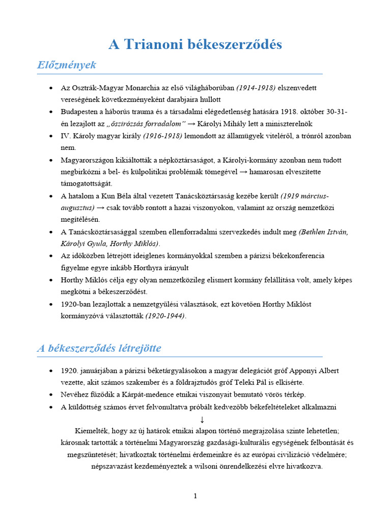 A Trianoni Békeszerződés. A Trianoni Békeszerződés" Fájlt | PDF