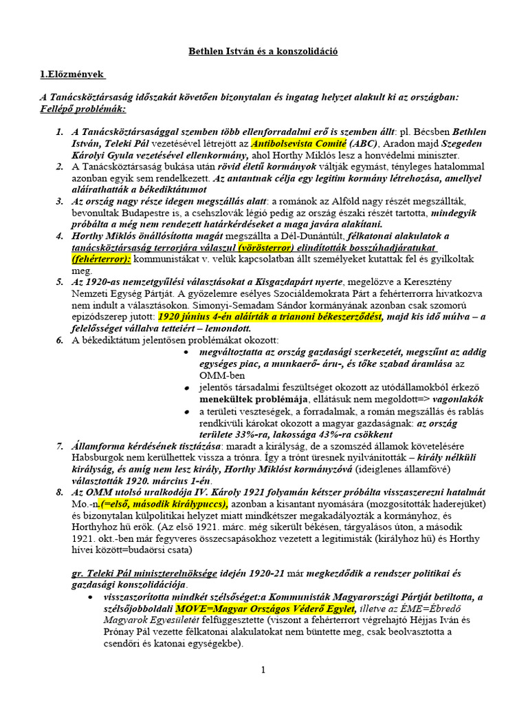 Az Ellenforradalmi Rendszer Konszolidációjának Legfontosabb Lépései ...