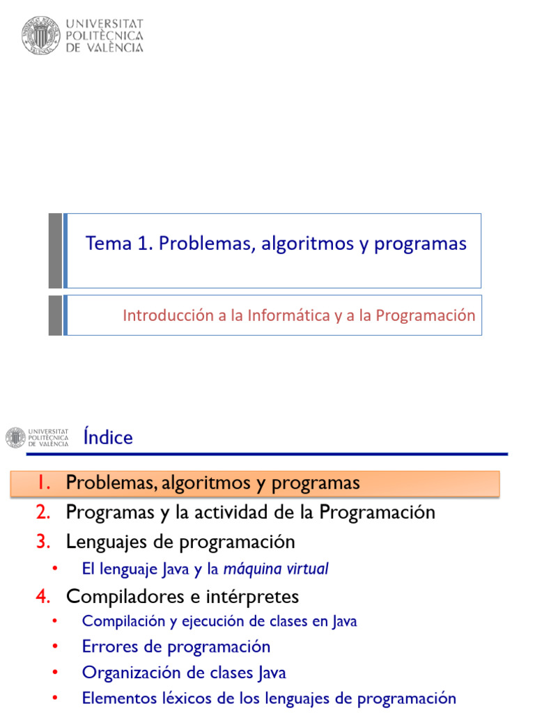 Tema 1 - Problemas, Algoritmos y Programas | PDF | Programación | Programa de computadora