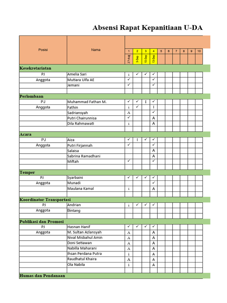 Absensi Rapat U-DARE 1.0 2023 | PDF