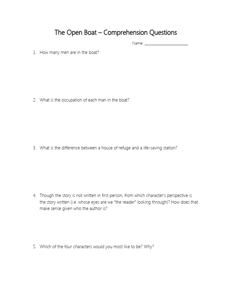 The Open Boat Comprehension Questions | PDF | Philosophy | Young Adult
