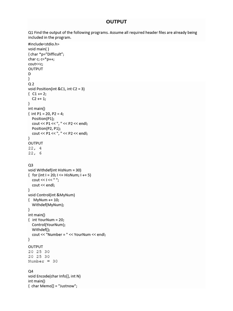 Output Questions | PDF | Software Development | Computer Science