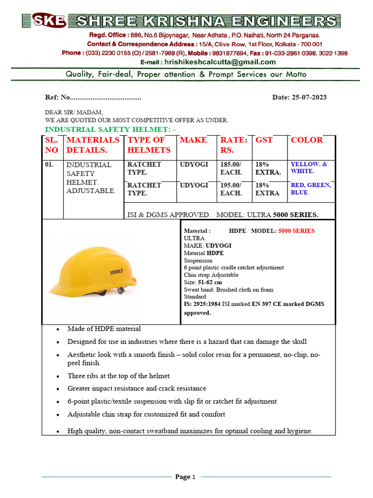 Quotation For Udyogi | Download Free PDF | Personal Protective Equipment | Occupational Safety ...