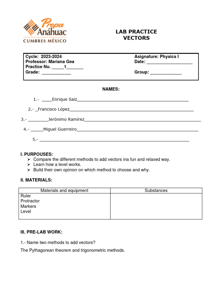 Lab Practice Vectors | PDF | Euclidean Vector | Velocity