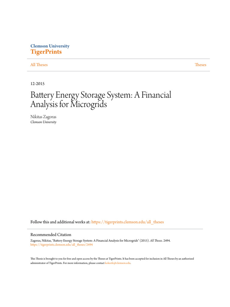 Battery Energy Storage System - A Financial Analysis For Microgrid ...