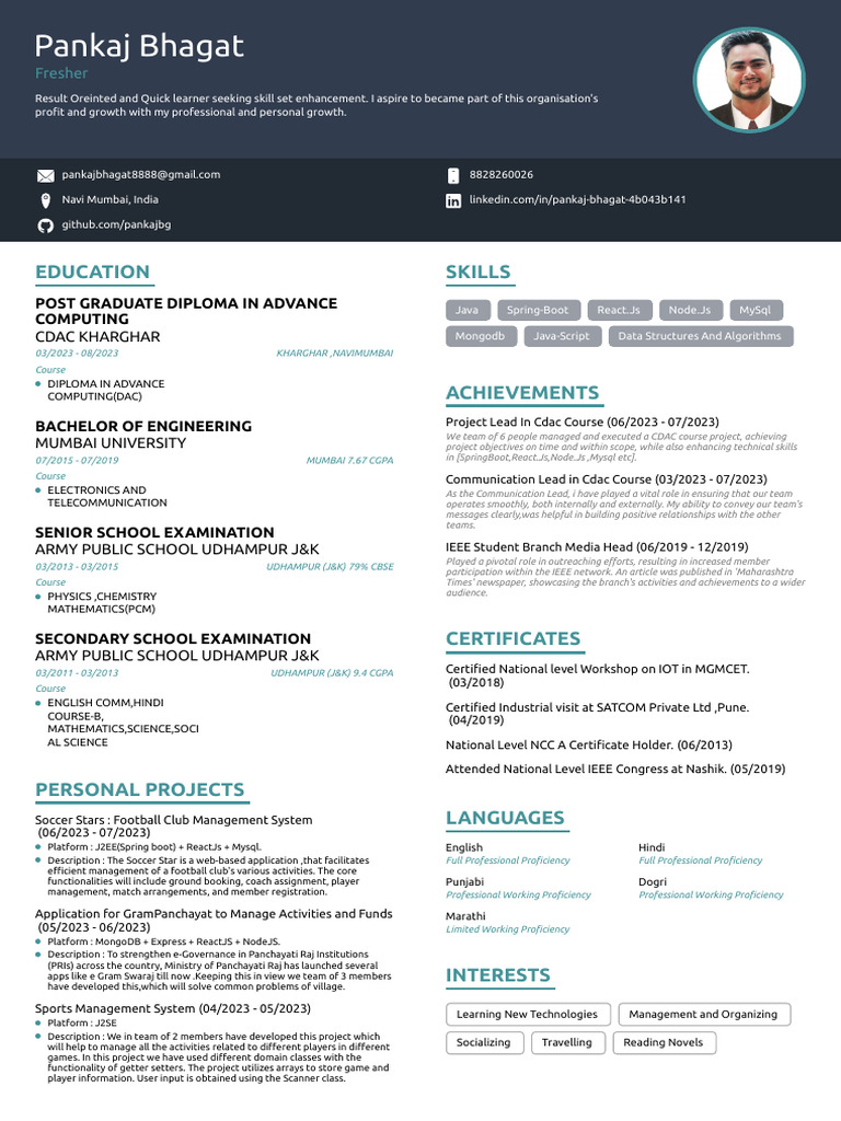 Pankaj Bhagat Resume | PDF | Computing Pankaj Bhagat Resume | PDF | Computing