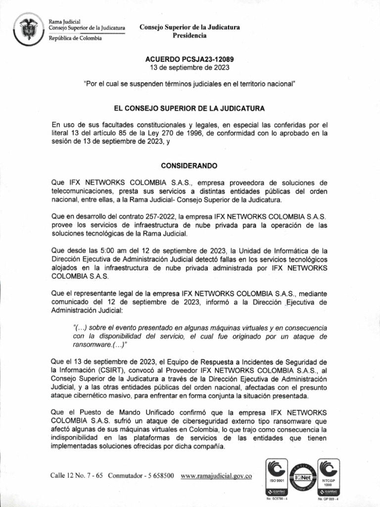 Acuerdo PCSJA23-12089 | PDF