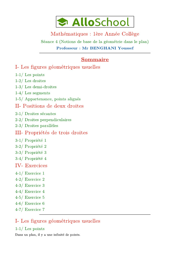 Seance 4 Notions de Base de La Geometrie Dans Le Plan | PDF