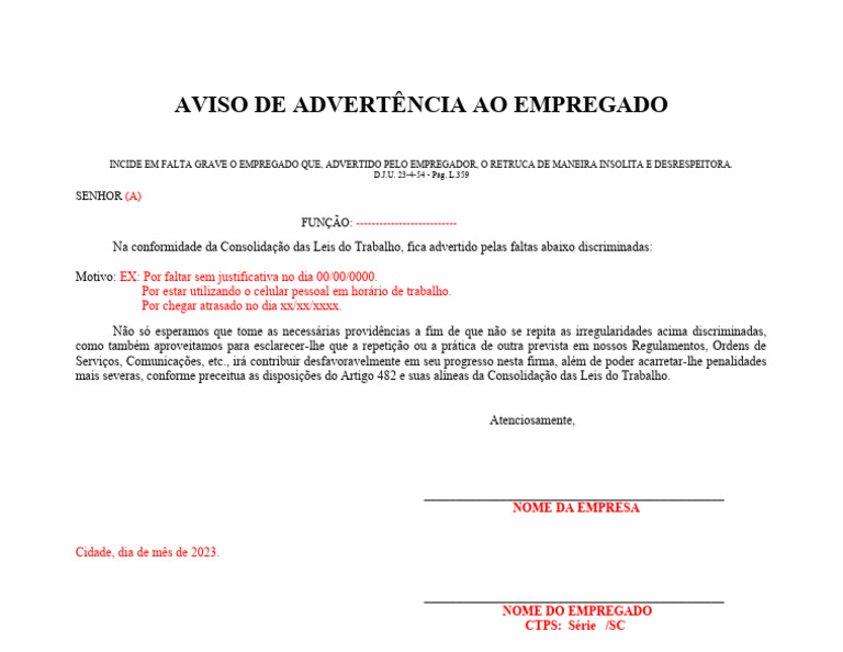 Modelo de Advertência | PDF