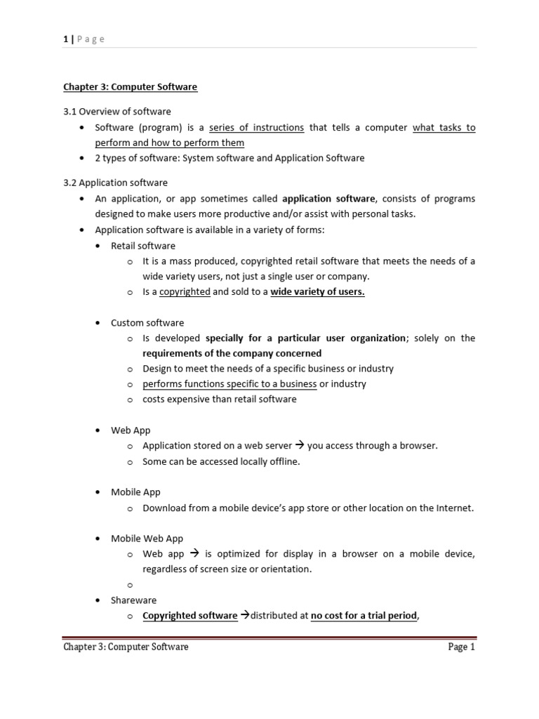 Chapter 3 Computer Software Summary Pdf Application Software Operating System