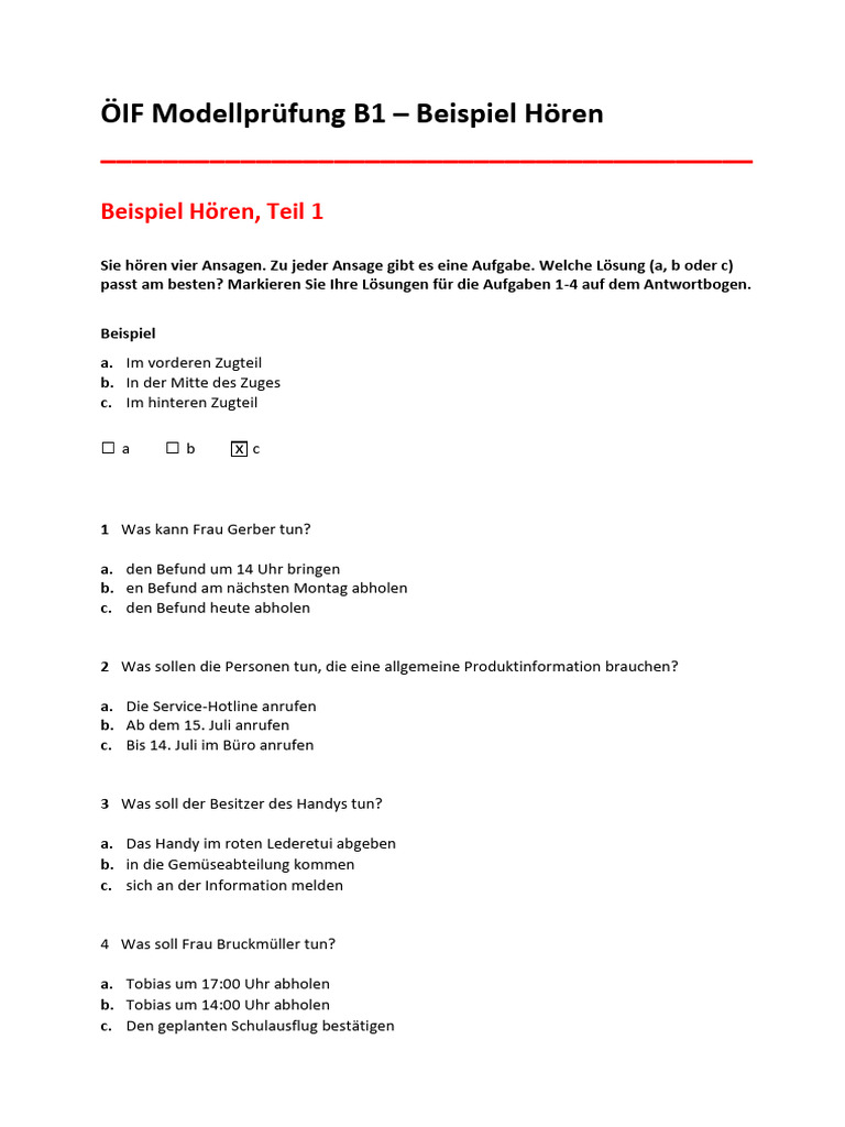 Öif Prüfung B1 Hörübung Deutschtest | PDF
