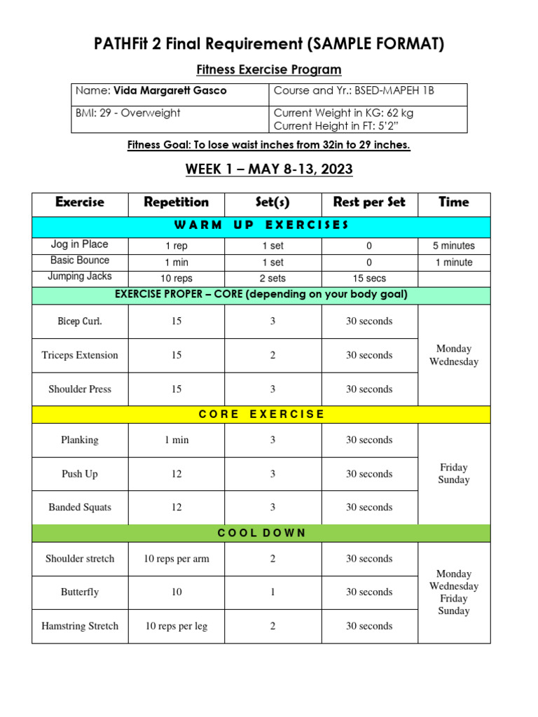 PATHFit 2 Final Requirement Fitness Plan 1 | PDF | Determinants Of ...