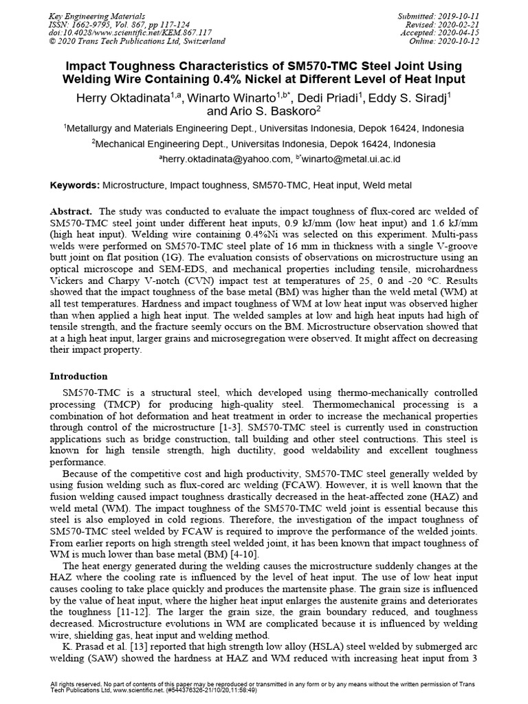 2020 - Key Engineering Materials Vol.867 | PDF | Construction | Welding