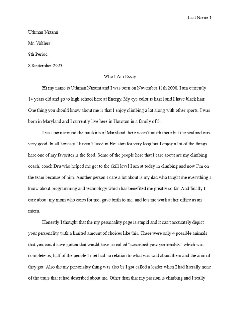 Who I Am Essay Template | PDF