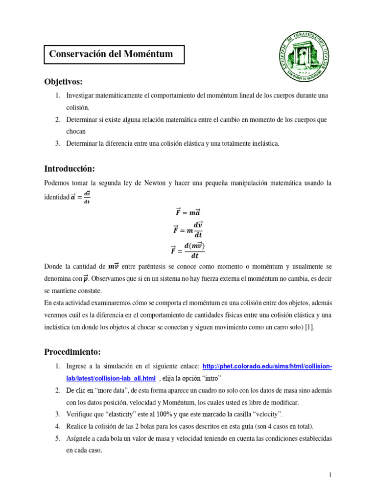 Lab 07 - Conservacion de Momento | PDF | Impulso | Masa