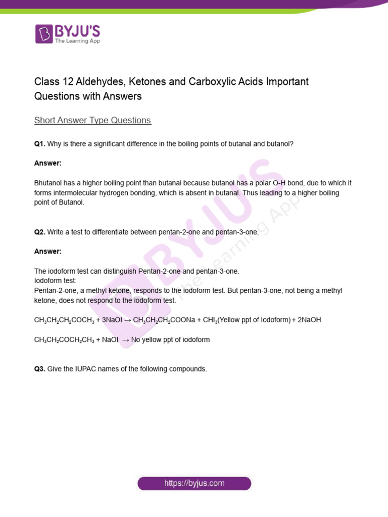 Chapter-12 - Aldehydes-Ketones-and-Carboxylic-Acids Important Question ...