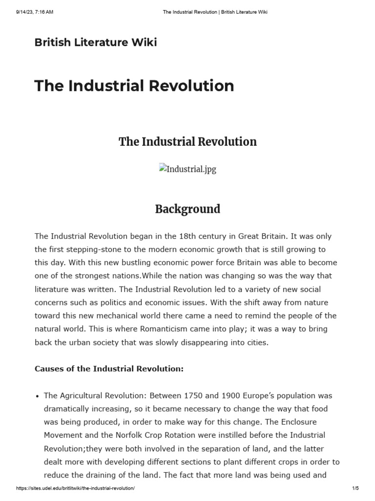 The Industrial Revolution - British Literature Wiki | PDF | Industrial ...
