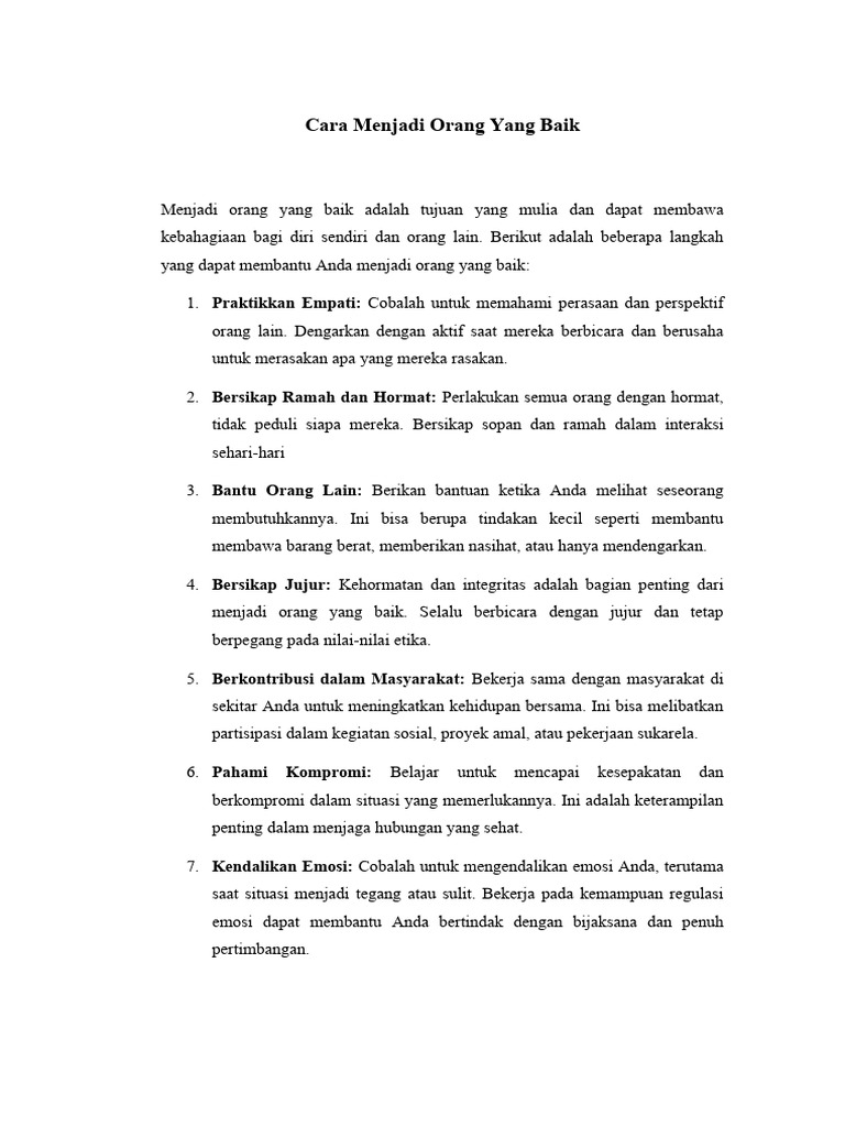 Cara Menjadi Orang Yang Baik | PDF