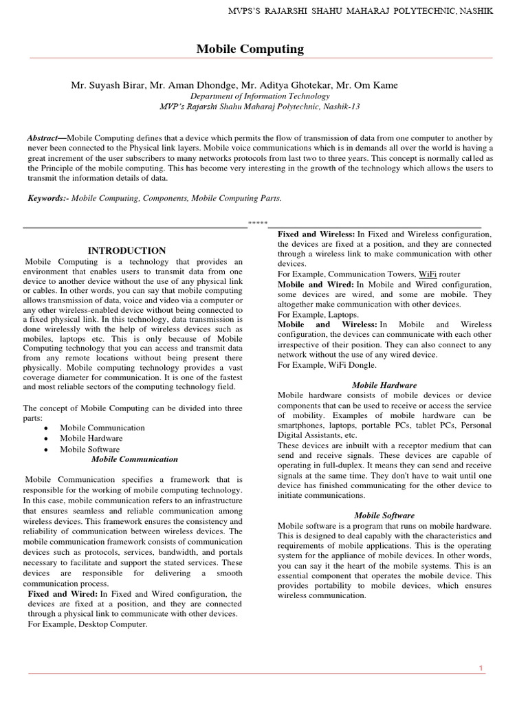 IEEE Paper of Mobile Computing Final | PDF | Mobile Device | Mobile Computing