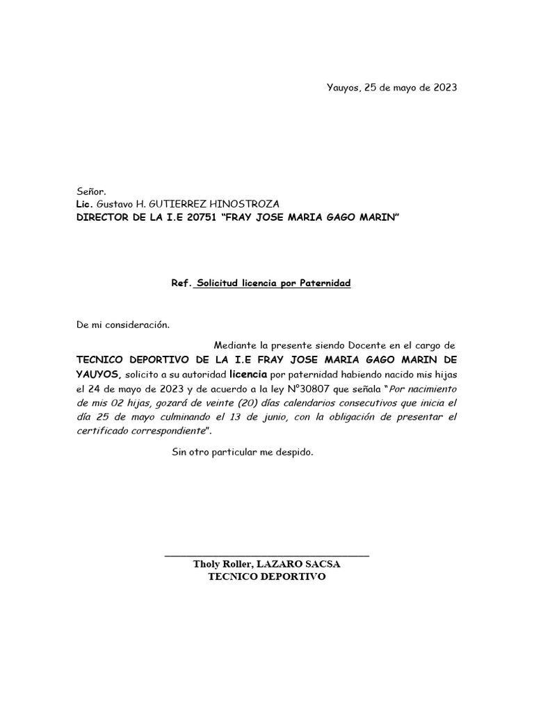 Solicitud de Permiso Por Paternidad | PDF