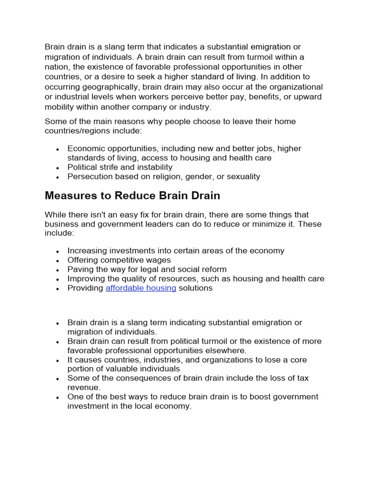 Brain Drain Is A Slang Term That Indicates A Substantial | PDF | Human ...