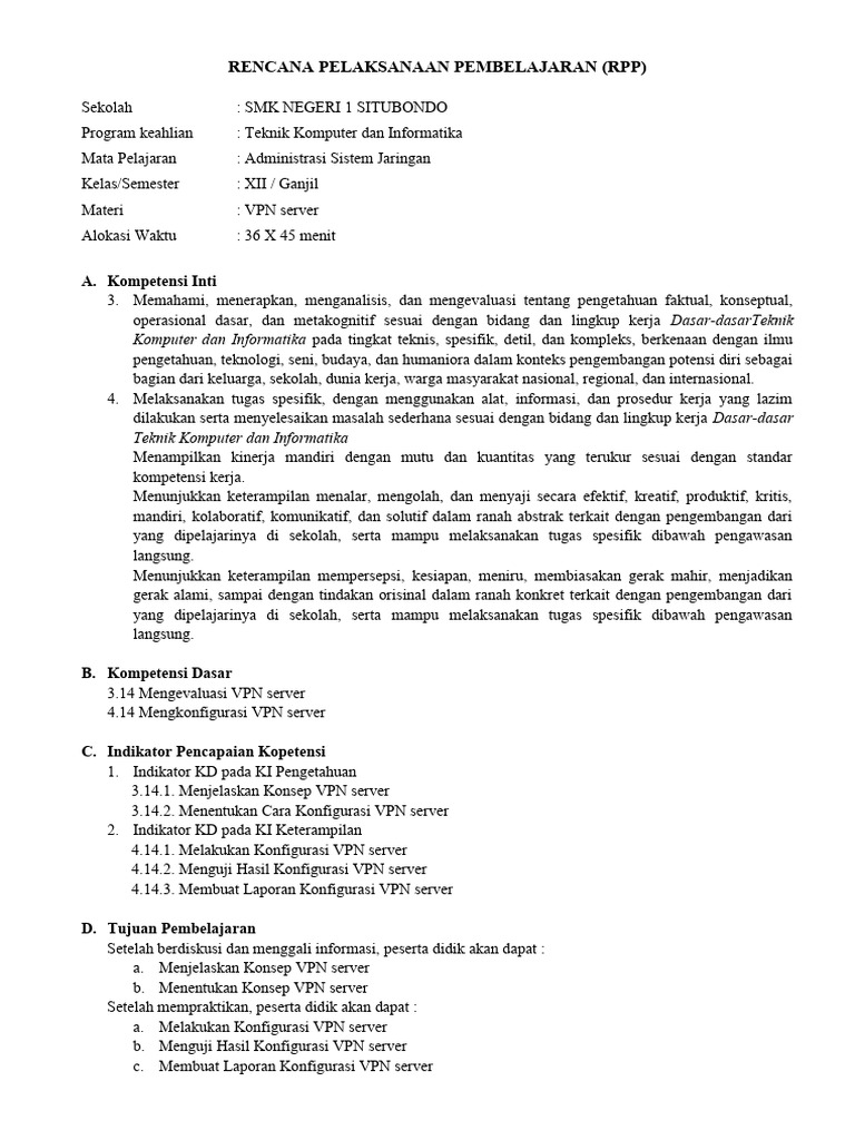 RPP ASJ KD 3.14 & 4.14 VPN Server | PDF | Karier & Perkembangan