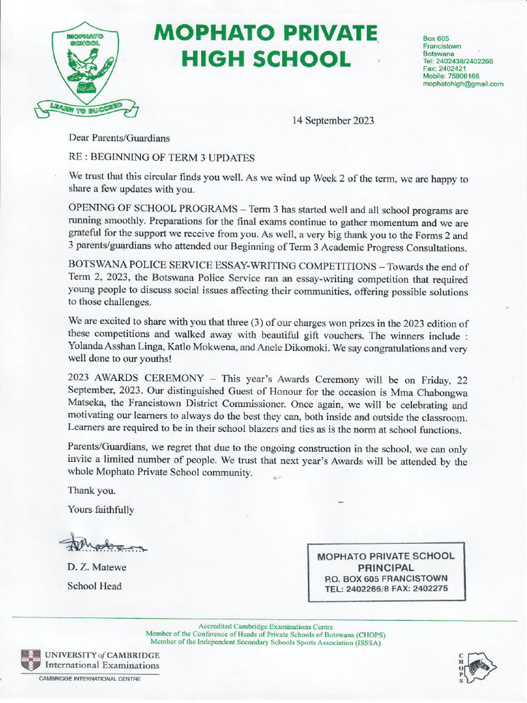 Beginning of Term 3, 2023, Updates | PDF