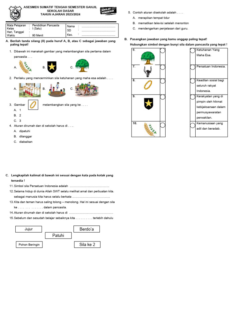 Form2 Soal Kelas 1 PKN | PDF