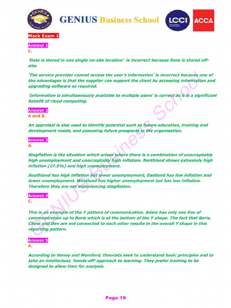 ACCA F1 (Mock Exam 1 - Answers) | PDF