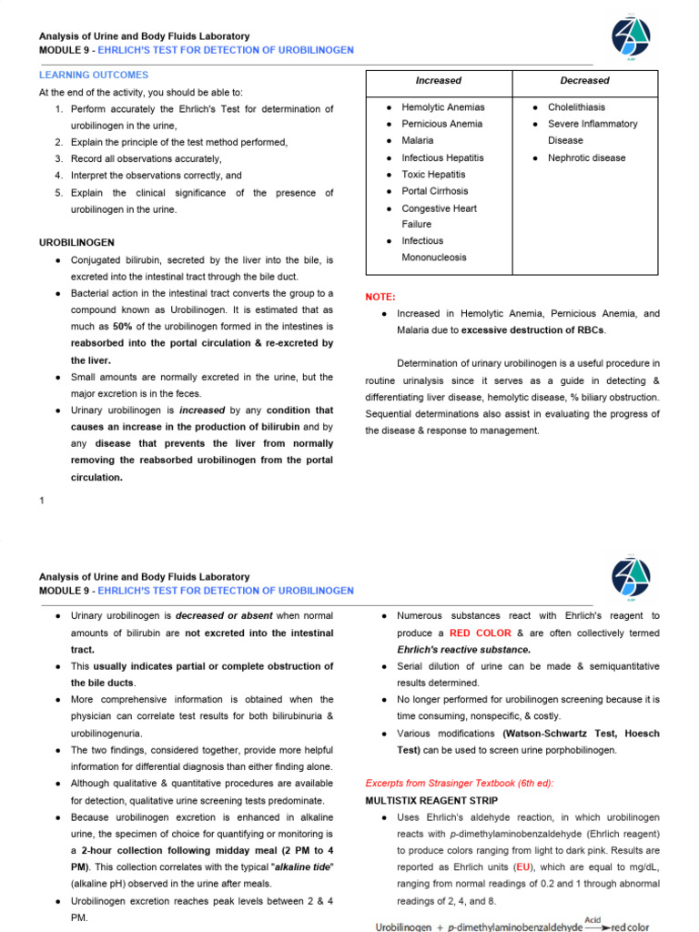 Aubf Module 9 Urobilinogen | PDF | Liver | Medical Specialties