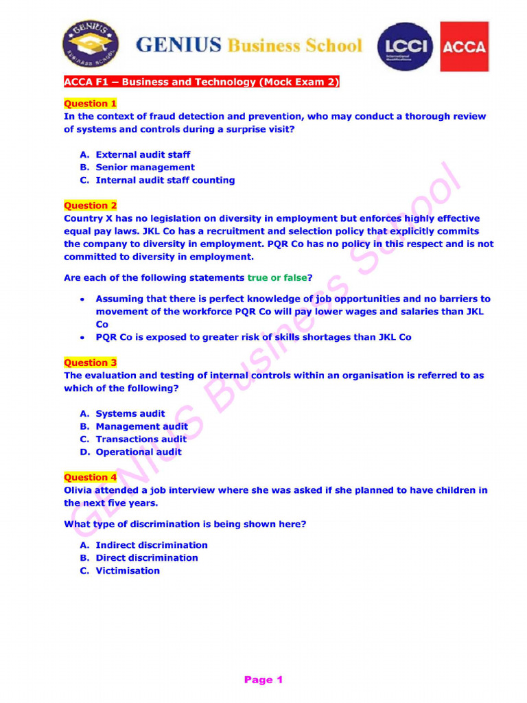 ACCA F1 (Mock Exam - 2) (1) | PDF