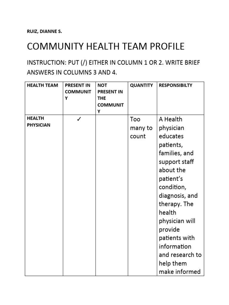 COMMUNITY-HEALTH-TEAM-PROFILE-activity 1 | PDF | Midwife | Medicine
