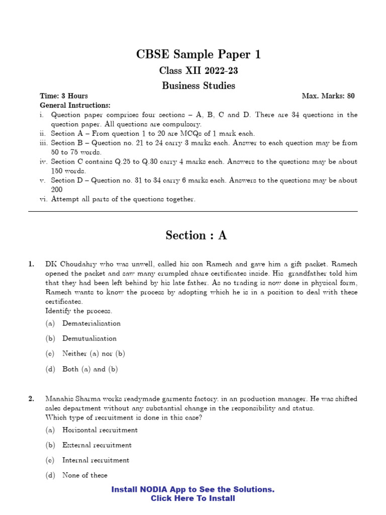 BS Sample Paper 1 Unsolved | PDF | Employment | Human Resource Management