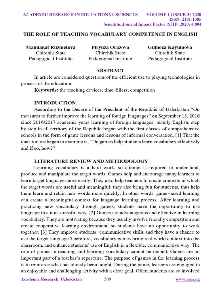 The Role of Teaching Vocabulary Competence in English | PDF | English ...