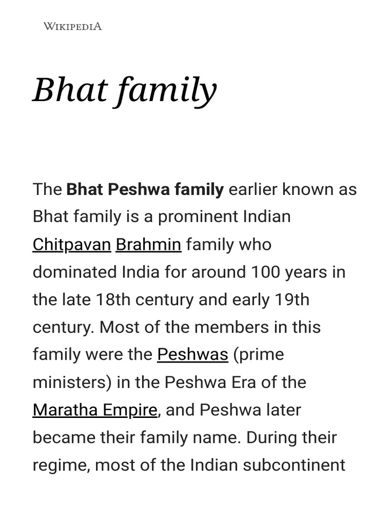Bhat Family - Wikipedia | PDF