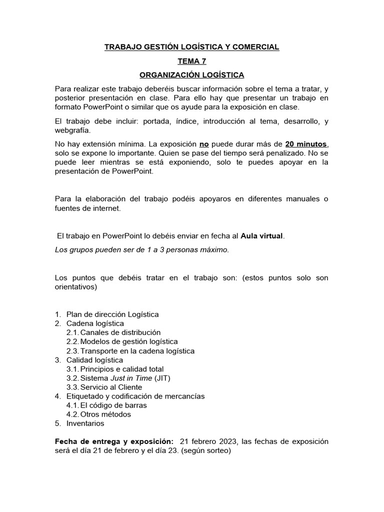 Trabajo Tema 7 Logística | PDF