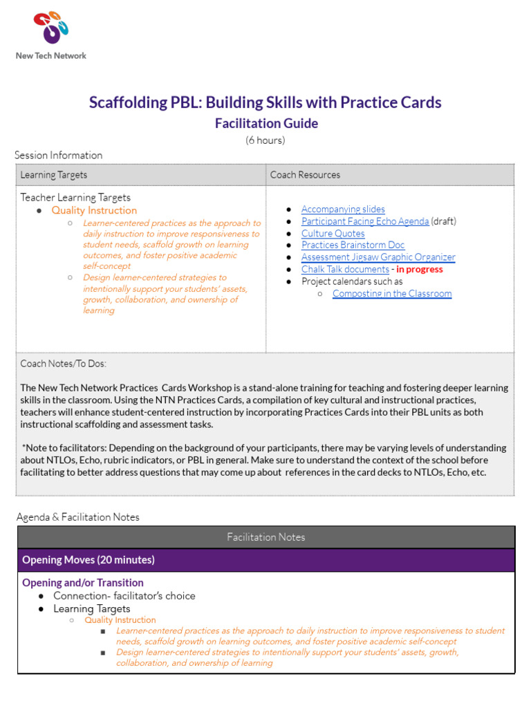 Scaffolding PBL Building Skills With Practice Cards - Facilitation ...