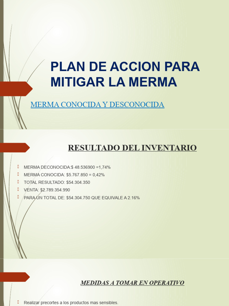 Plan de Acción para Reducir la Merma | PDF | Finanzas y dinero | Cocina ...