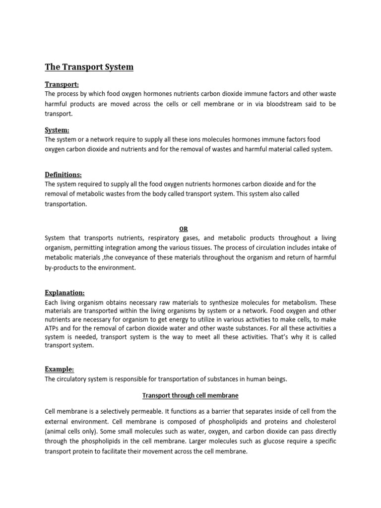 Transport System in Human | Download Free PDF | Blood | Cell Membrane