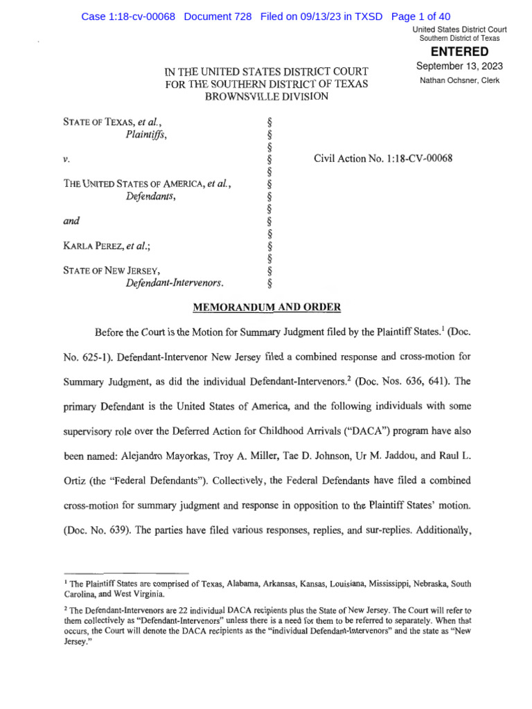 Judge Andrew Hanen DACA Ruling | PDF | Courts | Federal Judiciary Of ...