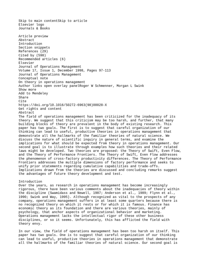 On Theory in Operations Management | PDF | Theory | Science